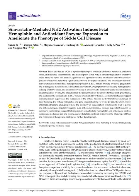 Pdf Simvastatin Mediated Nrf2 Activation Induces Fetal Hemoglobin And Antioxidant Enzyme