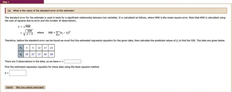 Step What The Value The Standard Error The Estimate The Standard Error For The Estimate Msed