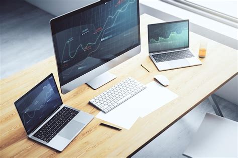 Premium Photo Computer Monitor With Abstract Creative Analytics Data