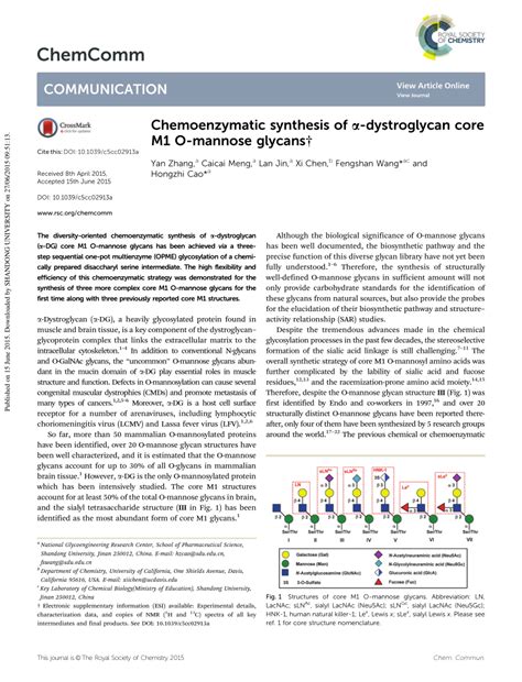 Pdf Chemoenzymatic Synthesis Of α Dystroglycan Core M1 O Mannose Glycans