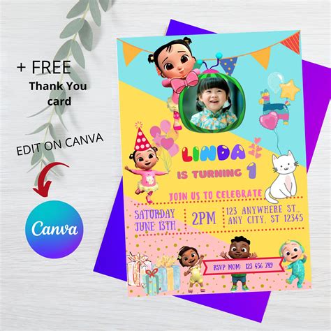 Digital Invitation Cece Cocomelon Birthday Party Cat Party Etsy