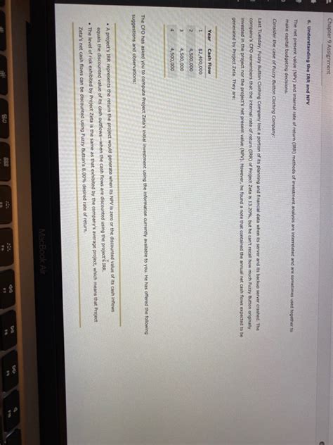 Solved Chapter Assignment Understanding The Irr And Npv Chegg