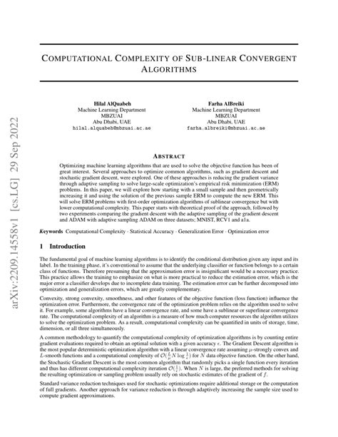 Pdf Computational Complexity Of Sub Linear Convergent Algorithms