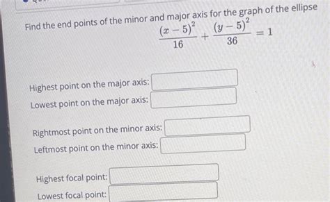 solved find the end points of the minor and major axis for