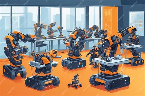 Swarm Robotics Programming Students In Robotics Lab Vector Scene Premium Ai Generated Image