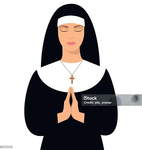 젊은 수녀 에서 예배인 직무입니다 수녀에 대한 스톡 벡터 아트 및 기타 이미지 수녀 Blessing 검은색 Istock