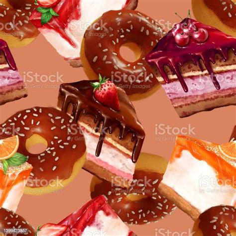 케이크와 도넛의 원활한 패턴 아름다운 달콤한 배경 3d 그림 달콤한 음식에 대한 스톡 벡터 아트 및 기타 이미지 달콤한 음식 도넛 드로잉 Istock