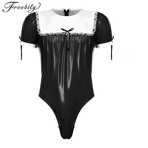 Mens Sissy Maid Uniform Cosplay Costume Crossdressing Halloween Patent