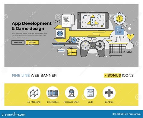App And Game Develop Flat Line Banner Stock Vector Image 61305345