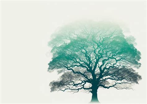 Silhouette Of Sprawling Oak Tree With Blur Stock Illustration