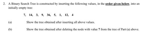 Solved A Binary Search Tree Is Constructed By Inserting Chegg