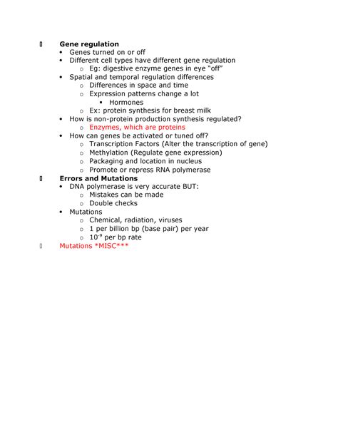 Gene Regulation Lecture Notes On Genes And Its Properties Gene