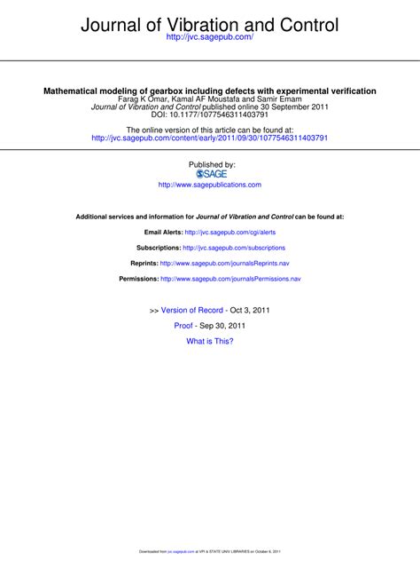 Pdf Mathematical Modeling Of Gearbox Including Defects With Experimental Verification