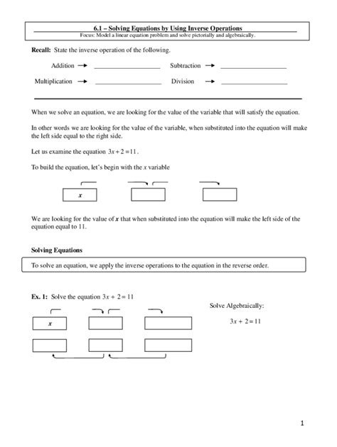 Fillable Online Solving Equations By Using Inverse Operations Recall