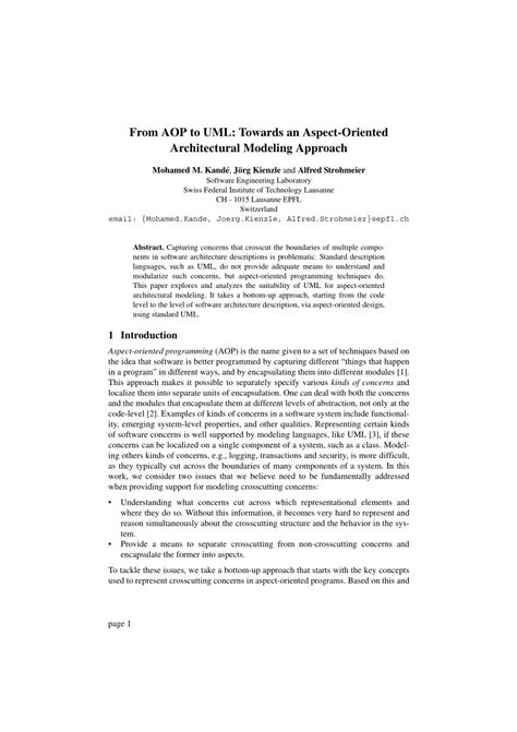 Pdf From Aop To Uml Towards An Aspect Oriented Architectural
