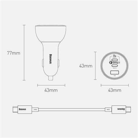 شارژر فندکی بیسوس مدل TZCCZM-0G با کابل USB-C