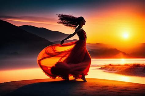 Bela Mulher Xamânica Dançando Evocando Os Espíritos Da Natureza Em Um