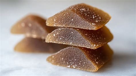 Stacked Triangular Brown Hard Candies On White Surface Blurred Background Stock Illustration