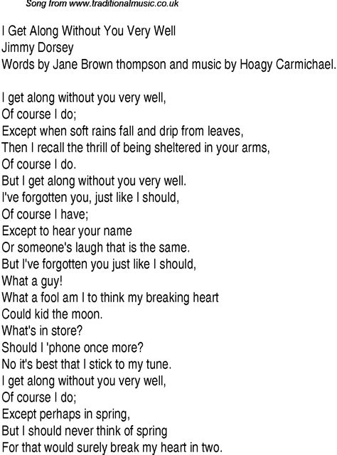 Top Songs 1939 Music Charts Lyrics For I Get Along Without You Very Well