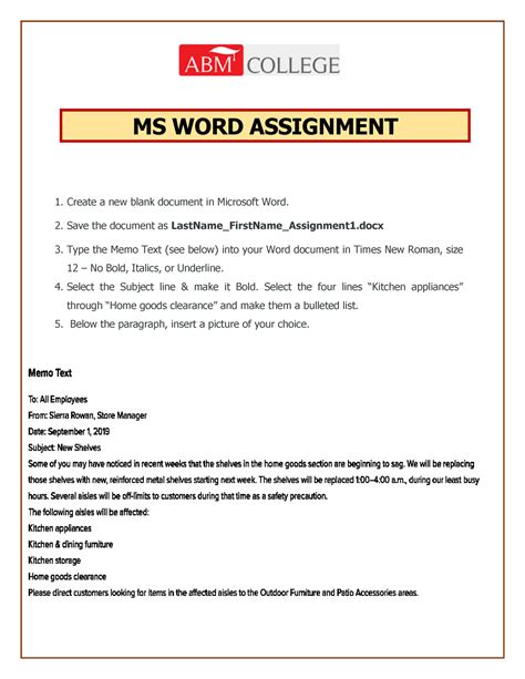 Assignment 1 Ass Ms Word Assignment Create A New Blank Document In