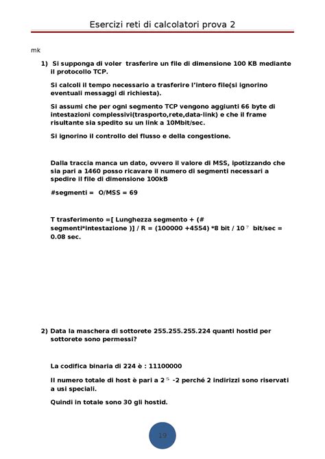 Esercizi Risolti Reti Di Calcolatori Docsity