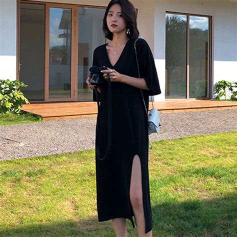 【dress Oversized】ชุดมิดี้เดรส แขนสั้น คอวี พลัสไซซ์ แฟชั่นสไตล์เกาหลี