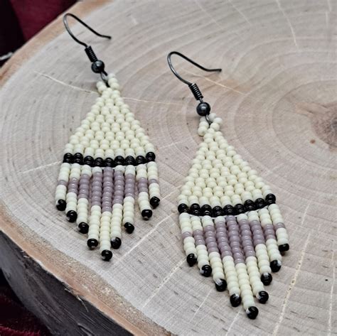 Ivoryblackpurple Beaded Fringe Earringdangle Earringt For Women