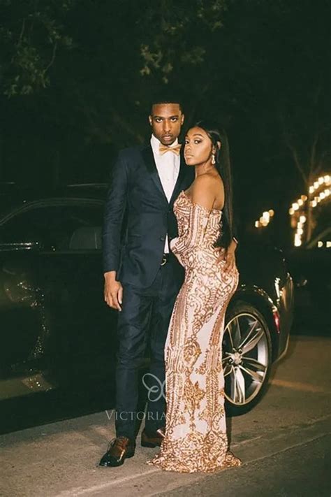 Rose Gold Sequin Mermaid Sheer African American Prom Dress Vq