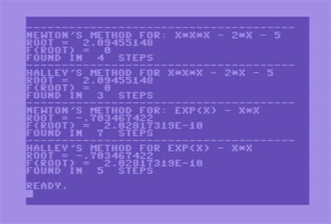 Commodore 64 Using The Newtonraphson Method And Halleys Method To
