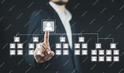 비즈니스 팀 관리 개념 비즈니스 전략 리더 프로젝트 팀 관리hr 인적 자원에서 성공하기 위한 직원 관리 인력의 조직 그룹을 위한 사업가 터치 시각적 화면 프리미엄 사진