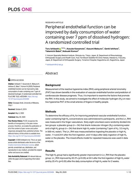 Pdf Peripheral Endothelial Function Can Be Improved By Daily Consumption Of Water Containing