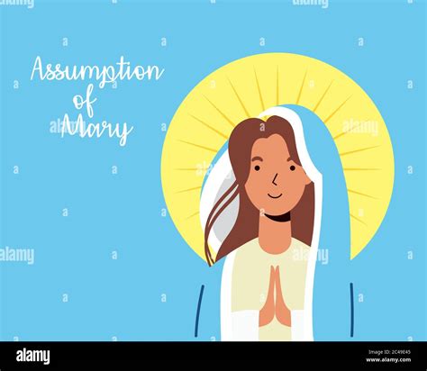 Miraculous Virgin Assumption Of Mary With Lettering Vector Illustration