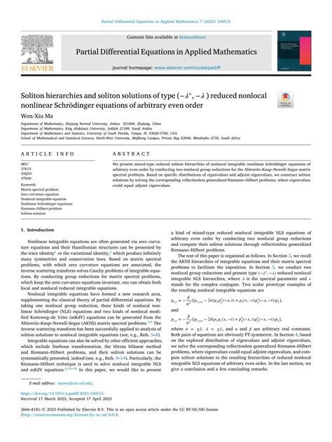 Pdf Soliton Hierarchies And Soliton Solutions Of Type − λ ∗ − λ Reduced Nonlocal