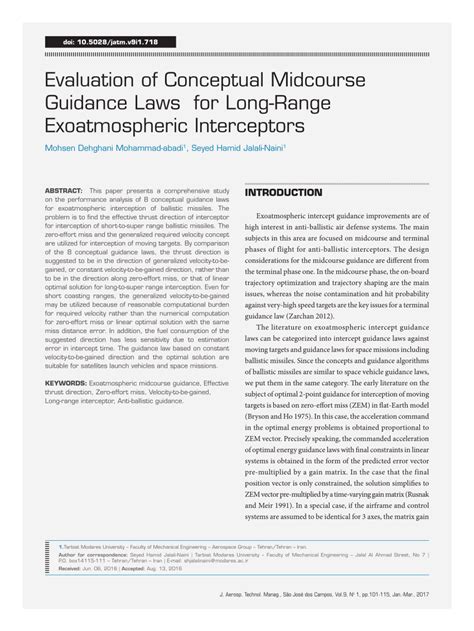 Pdf Evaluation Of Conceptual Midcourse Guidance Laws For Long Range