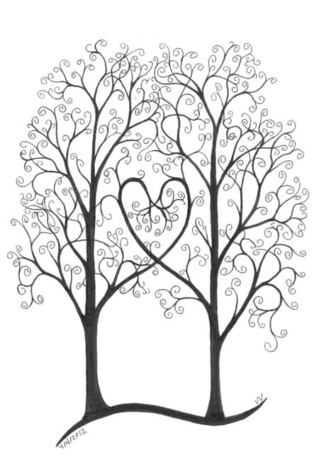 Two Trees Next To Each Other Branches Making A Heart Swirls For Leaves Tree Of Life Art Tree