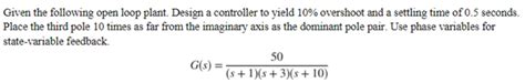 Solved Given The Following Open Loop Plant Design A Chegg