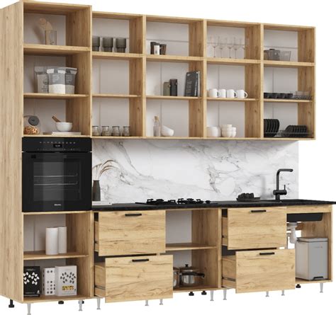 Купить Кухонный гарнитур Рио New 3 0м 1080мм ЛДСП Компоновка 4 Белый глянец Дуб Крафт МИФ