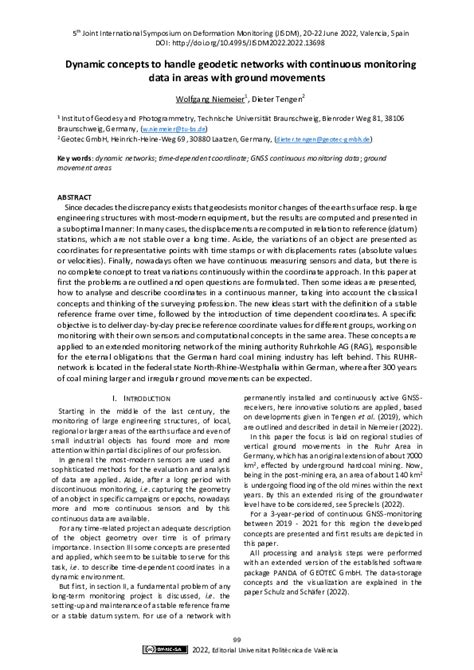 Pdf Dynamic Concepts To Handle Geodetic Networks With Continuous Monitoring Data In Areas With