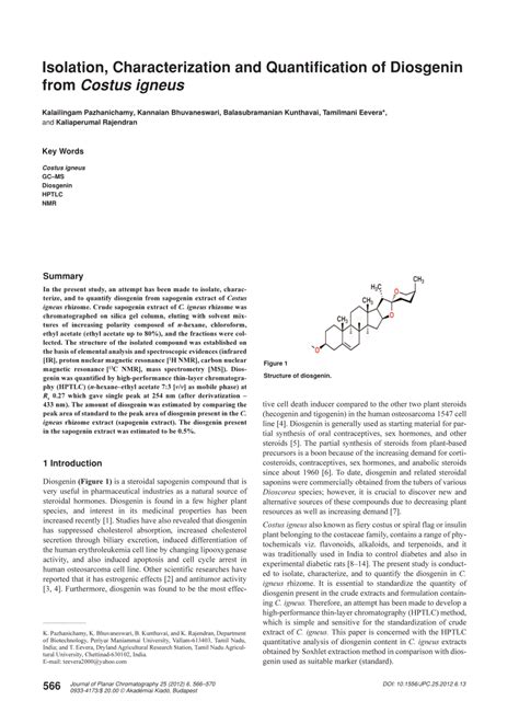 Pdf Isolation Characterization And Quantification Of Diosgeninfrom