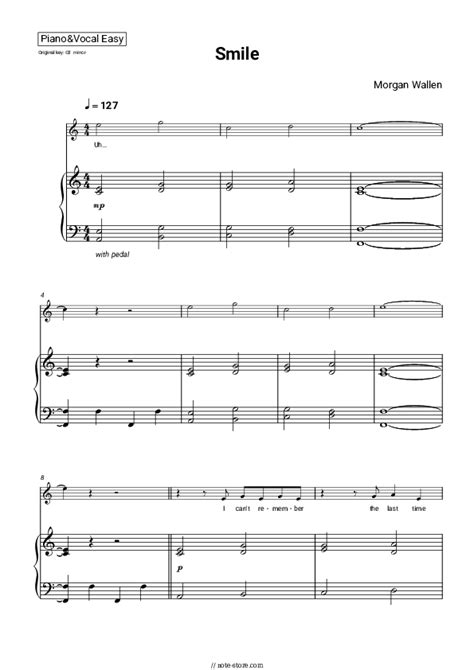 Smile Piano Sheet Music Easy And Vocal Morgan Wallen In Note
