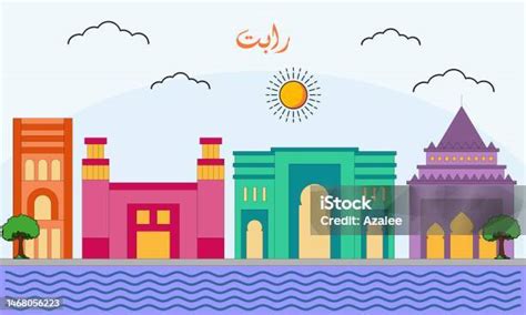 라바트 스카이라인 벡터 그림의 한 라인 아트 그림 여행 및 랜드마크 벡터 일러스트레이션 디자인 개념 현대 도시 디자인 벡터입니다 아랍어 번역 라바트 0명에 대한 스톡 벡터