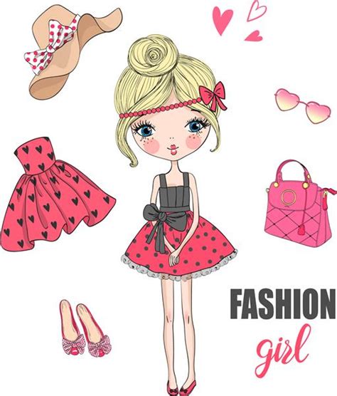 دختر زیبا و کارتونی زیبا در پس زمینه با لباس تصویر برداری 1540243