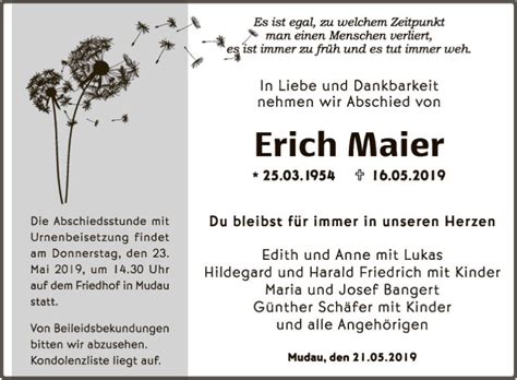 Traueranzeigen Von Erich Maier Trauerportal Ihrer Tageszeitung