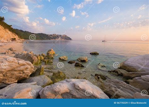 Panoramic View Of Portonovo Beach At Sunset Stock Image Image Of