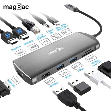 Generic 11 In 1 Multiport Type C Usb Hub 4k Dual Hdmi Vga Gigabit