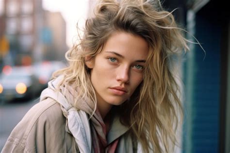 Premium Ai Image A Woman With Long Blonde Hair Standing In Front Of A