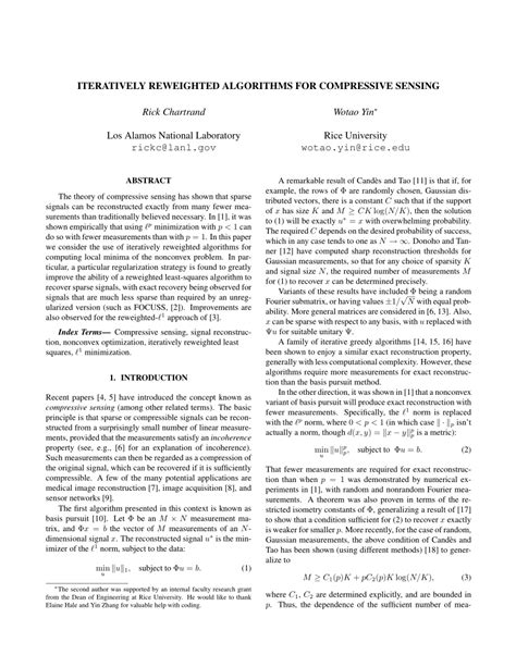 Pdf Iteratively Reweighted Algorithms For Compressive Sensing