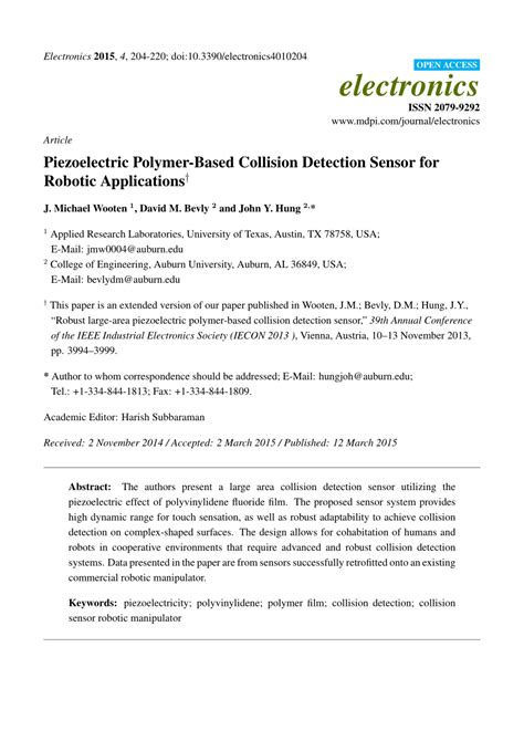 Pdf Piezoelectric Polymer Based Collision Detection Sensor For Robotic Applications