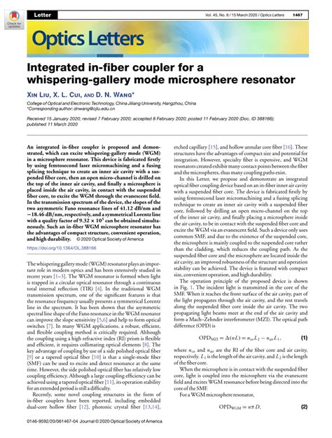 Integrated In Fiber Coupler For A Whispering Gallery Mode Microsphere Resonator