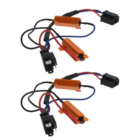 Amazon Fielect 2Pcs H4 LED Resistor Kit LED Decoder 50W 8R 12V HID Relay Harness Adapter